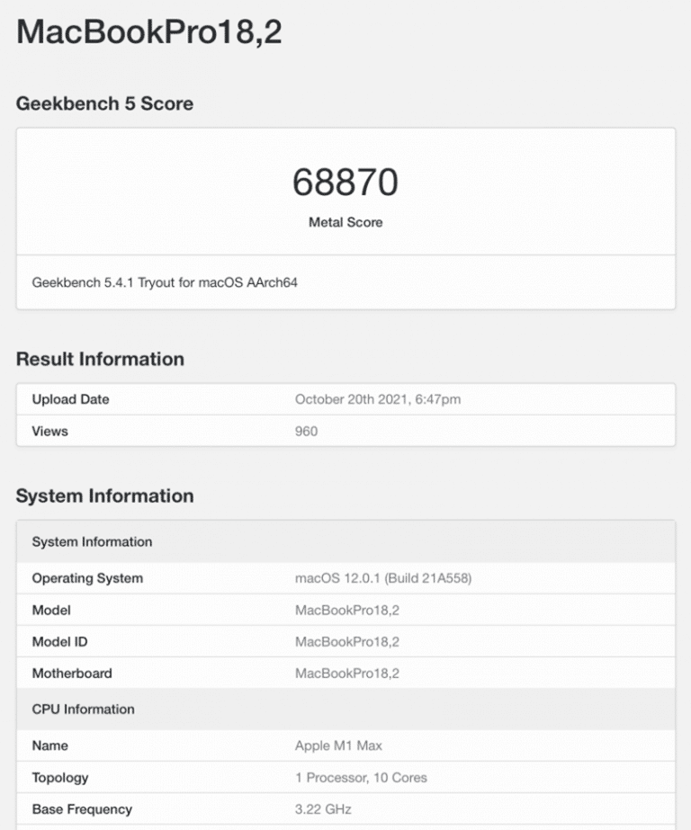 เผยผล Geekbench โชว์ชิป M1 Max มี GPU แรงกว่า MacBook Pro 16" ถึง 181%