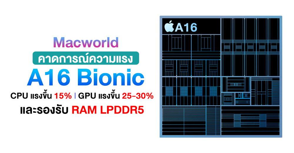 ลือ! ชิป A16 Bionic มี CPU แรงขึ้น 15% พร้อม GPU อีก 30% และรองรับ RAM ...