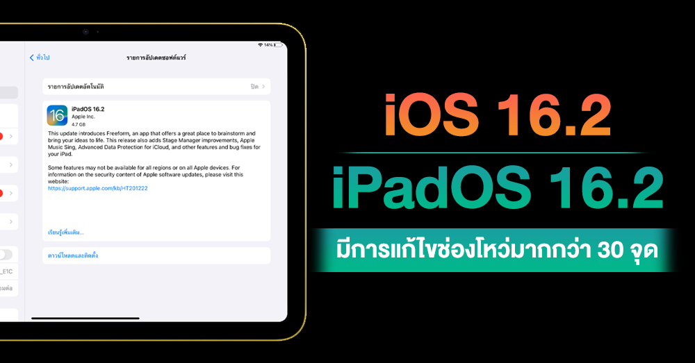 แนะนำให้อัปเดท !! iOS 16.2 และ iPadOS 16.2 มีการแก้ไขช่องโหว่รวมกว่า 30 จุด