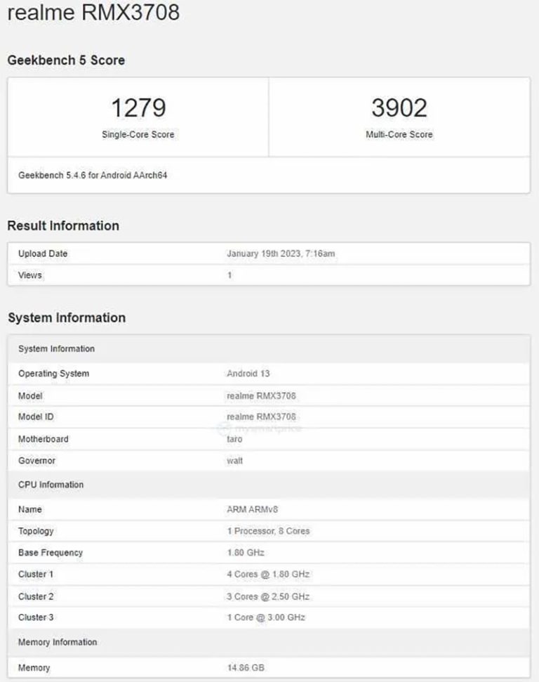 realme GT Neo 5 ทดสอบผ่าน GeekBench ยืนยันใช้ขุมพลัง Snapdragon 8+ Gen 1
