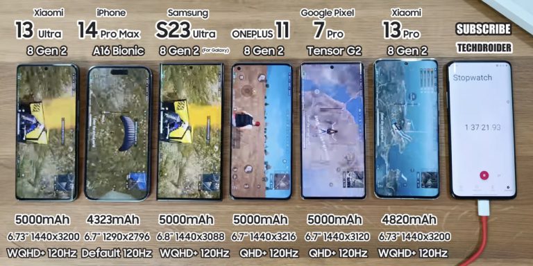เปรียบเทียบแบตเตอรี่ Xiaomi 13 Ultra vs iPhone 14 Pro Max vs S23 Ultra vs OnePlus 11 vs Pixel 7 ...