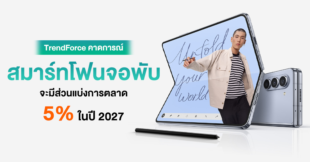 TrendForce คาดสมาร์ทโฟนจอพับจะมีส่วนแบ่ง 5% ของตลาดภายในปี 2027