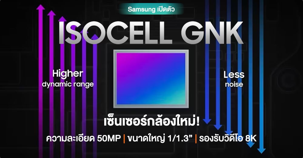 Samsung เปิดตัวเซ็นเซอร์กล้อง ISOCELL GNK ใหม่ ความละเอียด 50MP | ขนาด 1/1.3" | รองรับวิดีโอ 8K